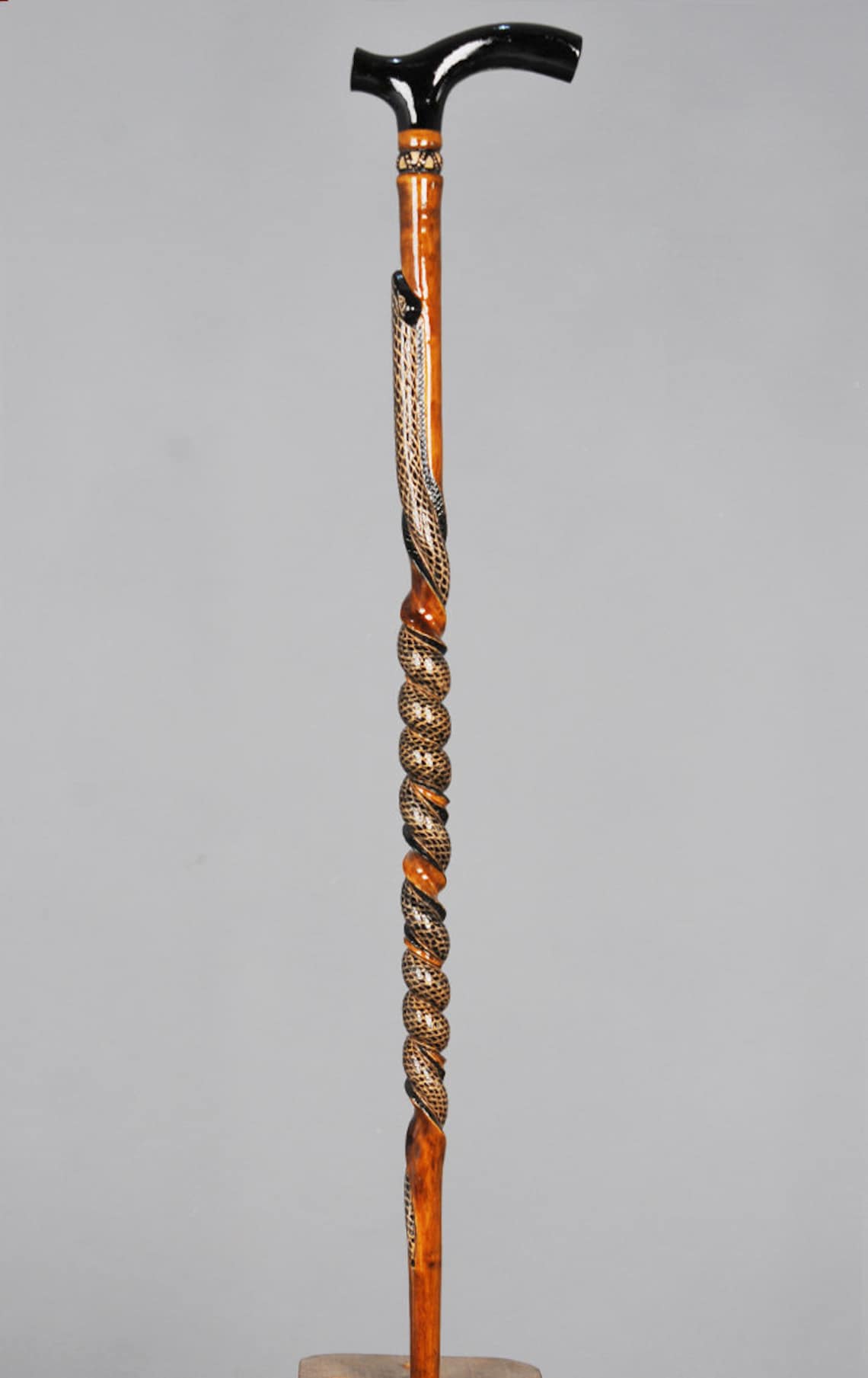 Handmade Wooden Walking Cane | Snake Embroidered & Patterned Walking ...