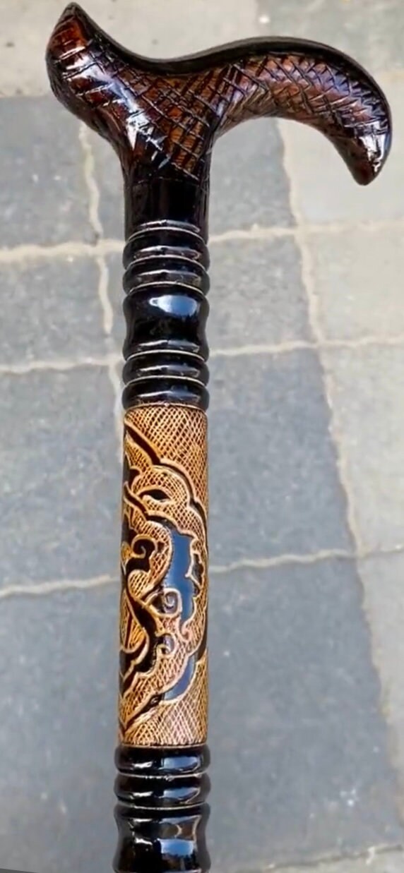 Handmade Wooden Walking Cane Embroidered & Patterned Walking Stick Art ...