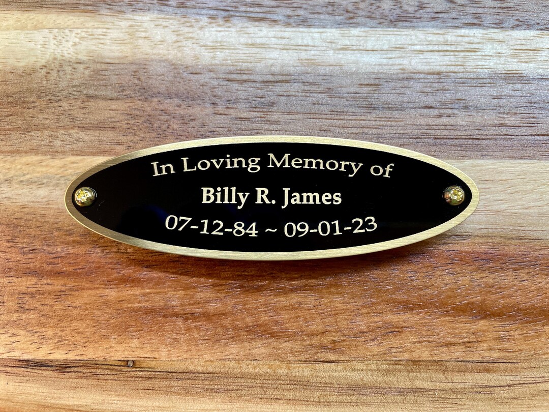 Engraved Memorial Tag: Black Brass With Gold Border (3 1/4" X 1") - Etsy