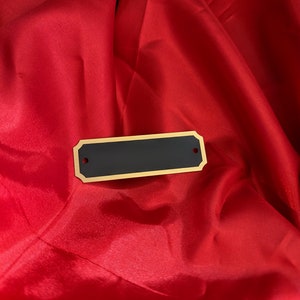 Engraved Black Brass Tag: Notched Corners, Gold Border, Custom Text (2. ...