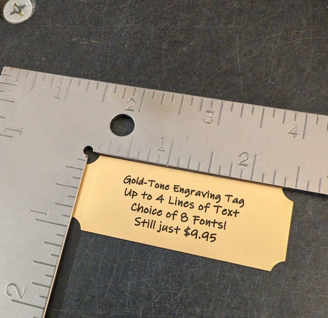 Engraved Tag, Gold -tone With Notched Corners and Blacklettering 2.5" X ...