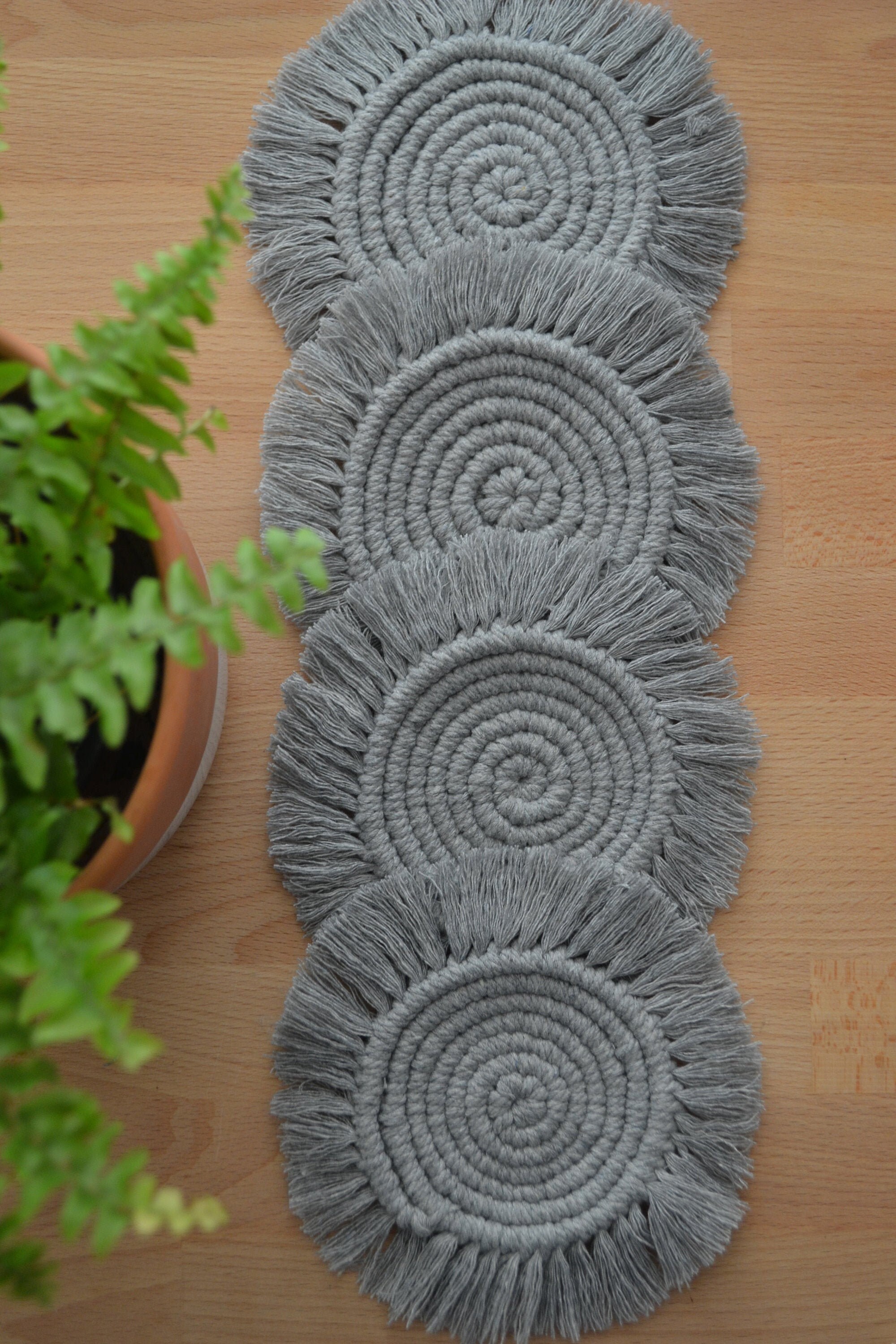 Macrame Coasters Grey Set of 4 - Etsy.de