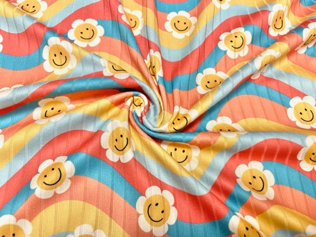 8x3 Rib Smiley Daisy Floral Boho DBP Knit Print #280 Double Brushed ...