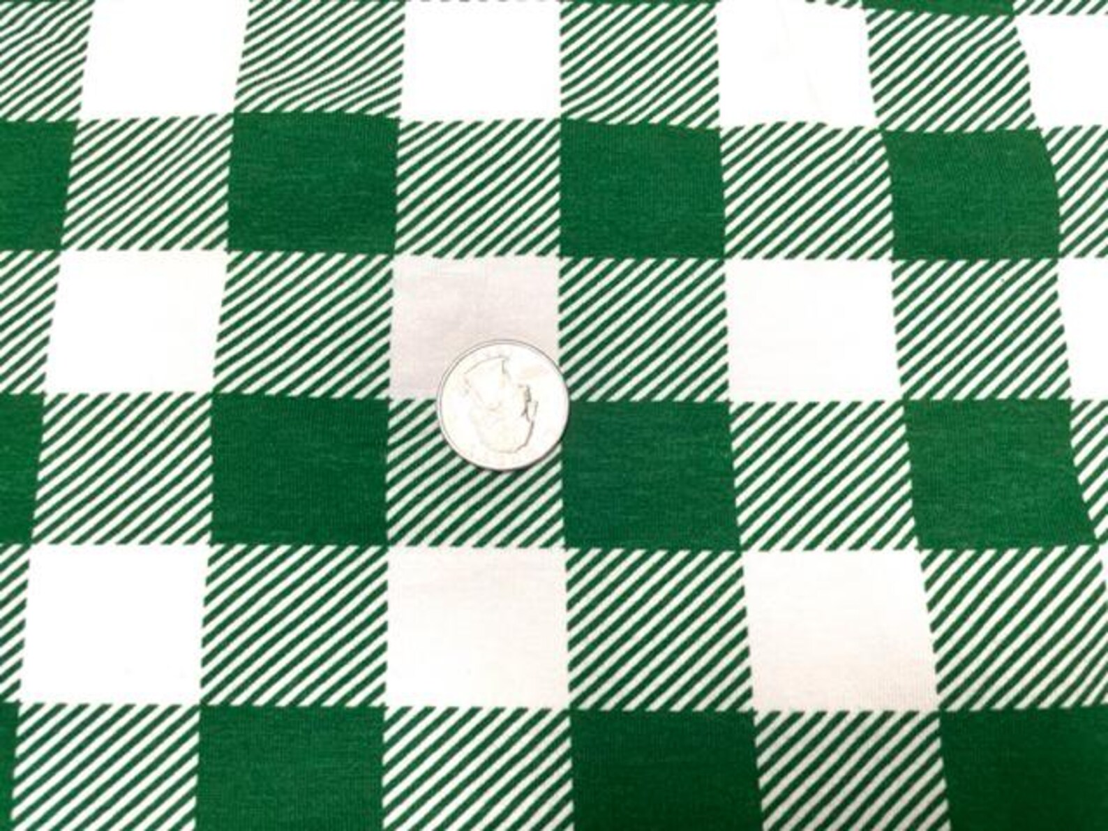 Buffalo Plaid Green White Cotton Spandex Print #162 230GSM Jersey Knit ...