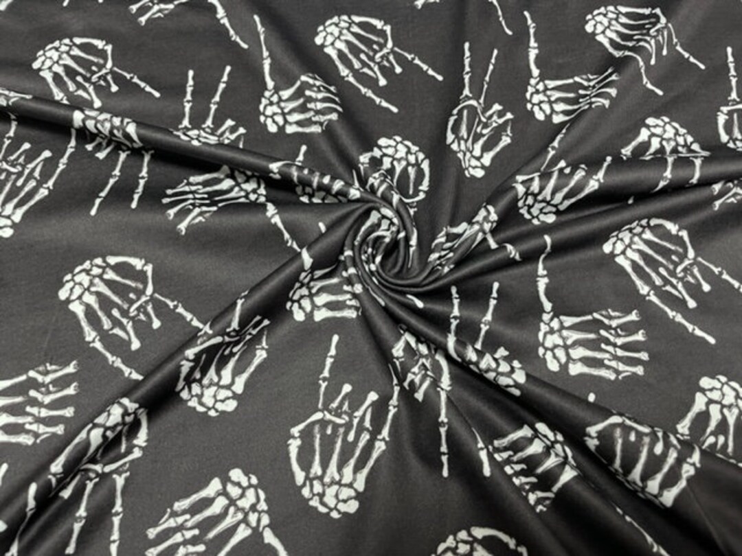 Spooky Skeleton Hand Peace DBP Print #864 Double Brushed Polyester ...