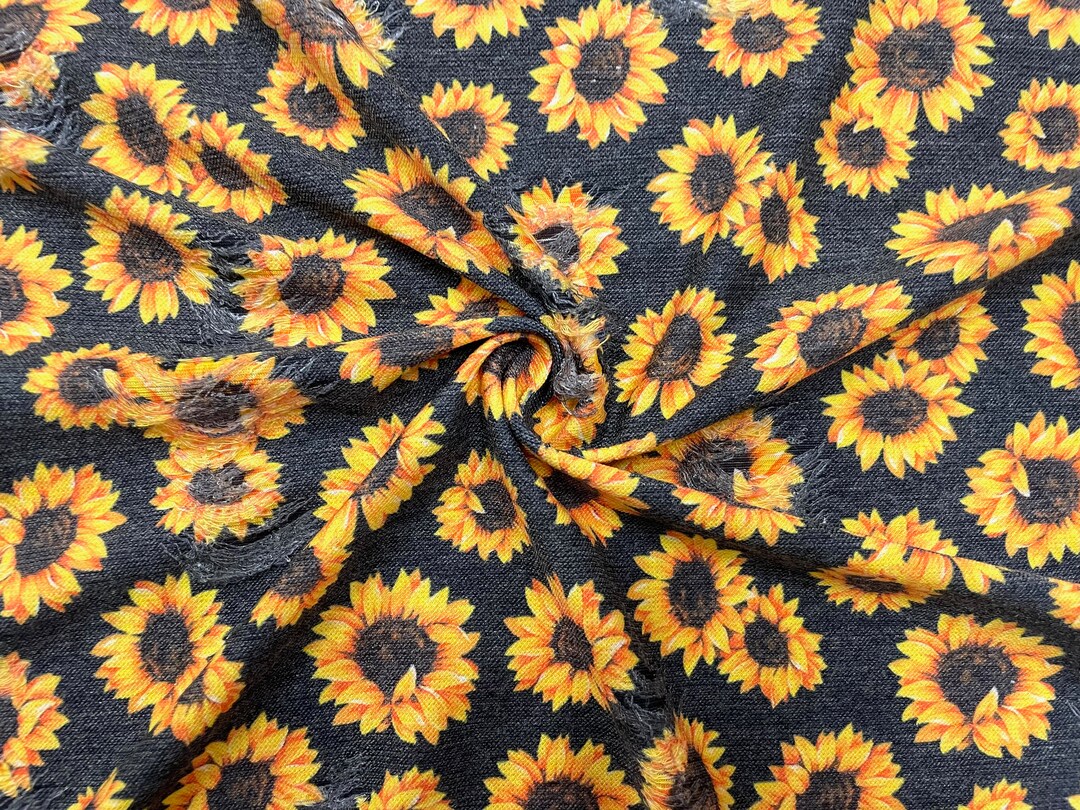 Sunflower Distressed Denim Print #35 Polyester Rayon Spandex Stretch ...