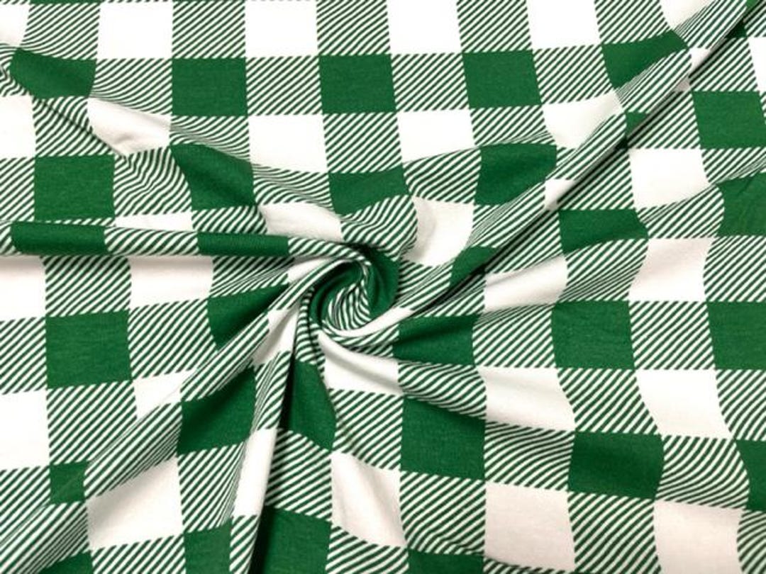 Buffalo Plaid Green White Cotton Spandex Print #162 230GSM Jersey Knit ...