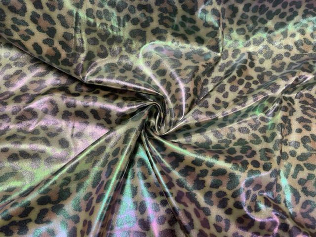 Leopard Spot Holographic Pleather Print #43 Shiny Faux Leather Stretch ...