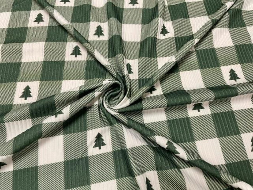 4x2 Rib Buffalo Plaid Green Tree DBP Knit Print #524 Double Brushed ...