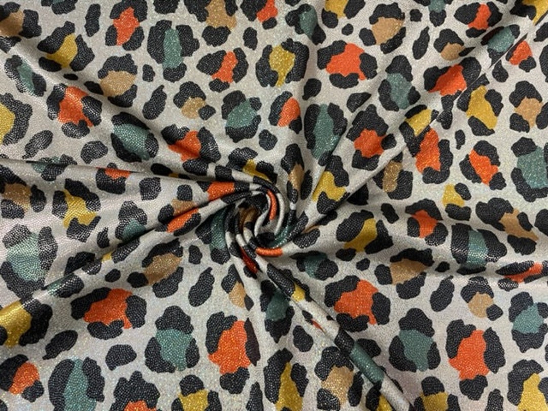 Sparkle Fall Tones Leopard Animal Print #21 Shiny Shimmer Stretch Poly ...