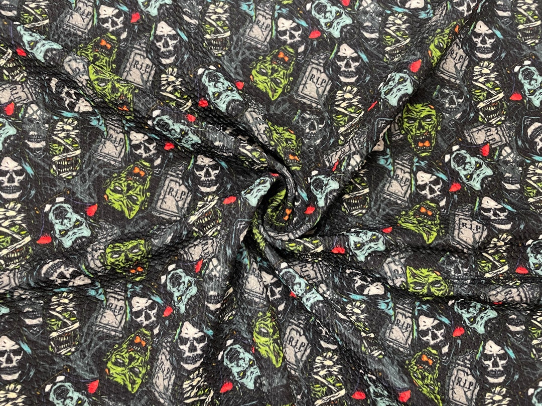 Zombie RIP Halloween Bullet Print #445 Ribbed Scuba Techno Double Knit ...