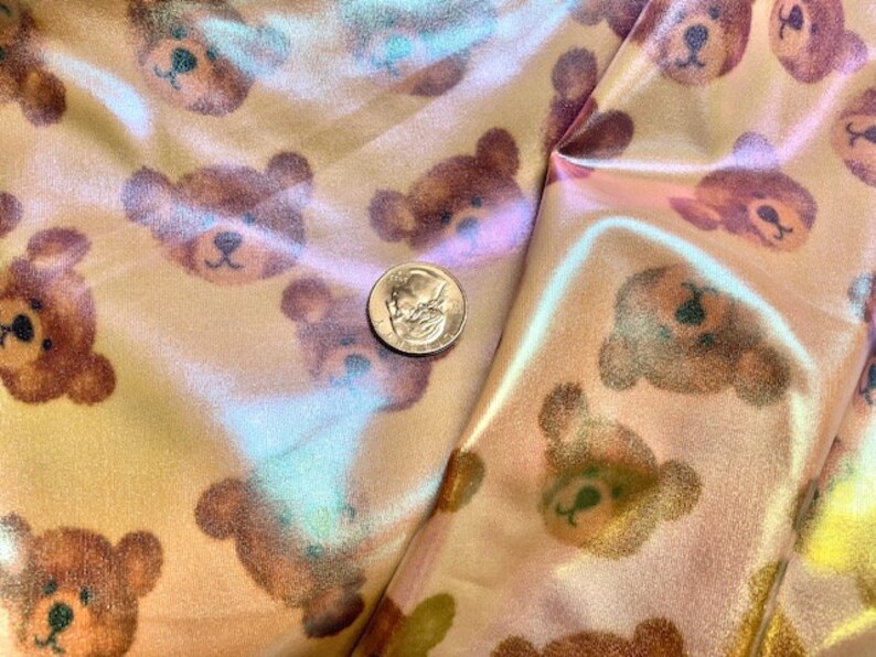 Holo Pleather Brittany Frost Designs Teddy Bear Print #21 Shiny Stretch ...