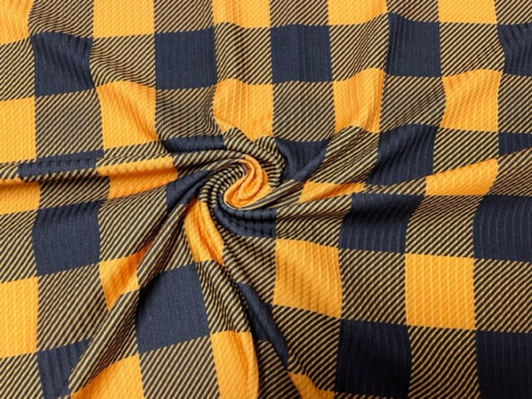 4x2 Rib Buffalo Plaid Mustard Black DBP Knit Print #317 Double Brushed ...