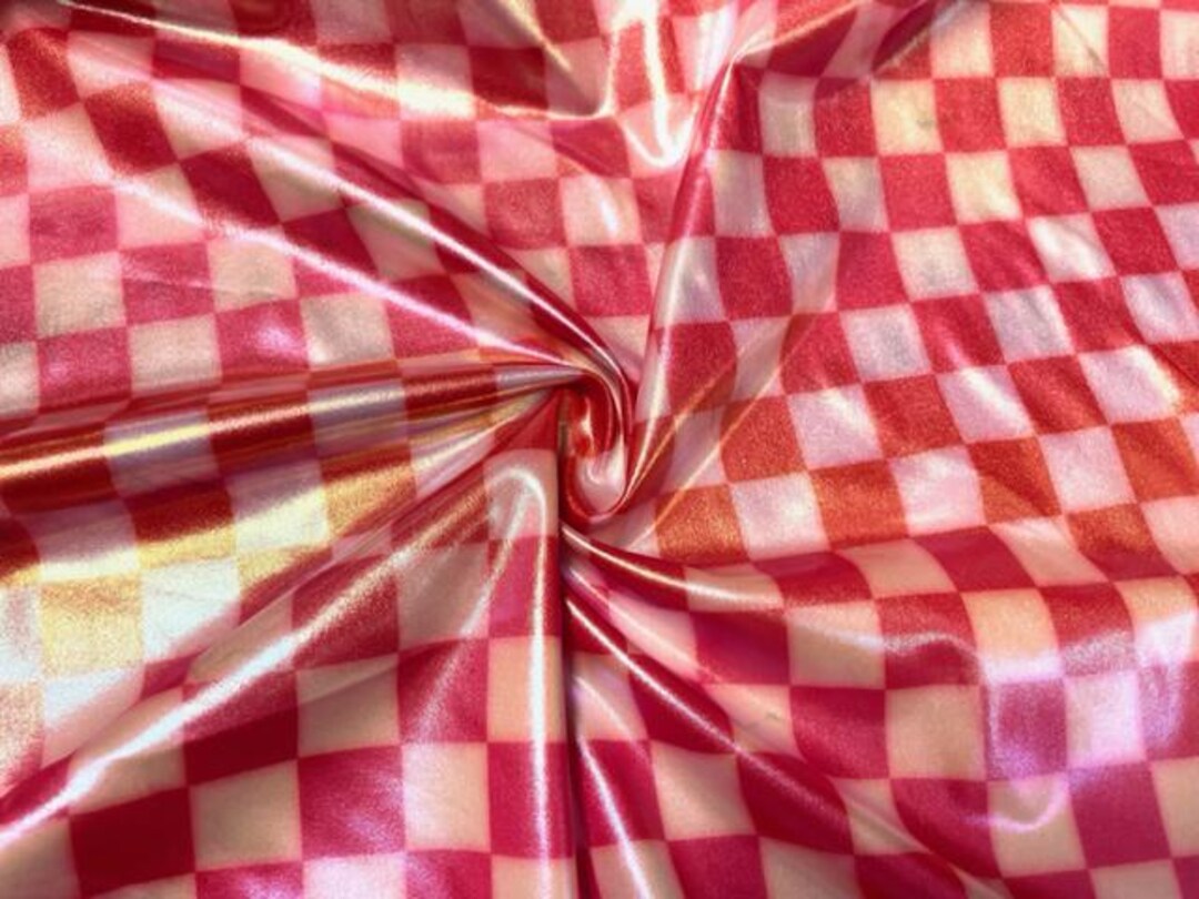 Checkerboard Red Holographic Pleather Print #42 Shiny Faux Leather ...