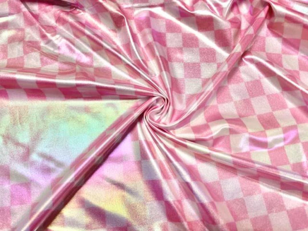 Checkerboard Pink Holographic Pleather Print 40 Shiny Faux Leather ...