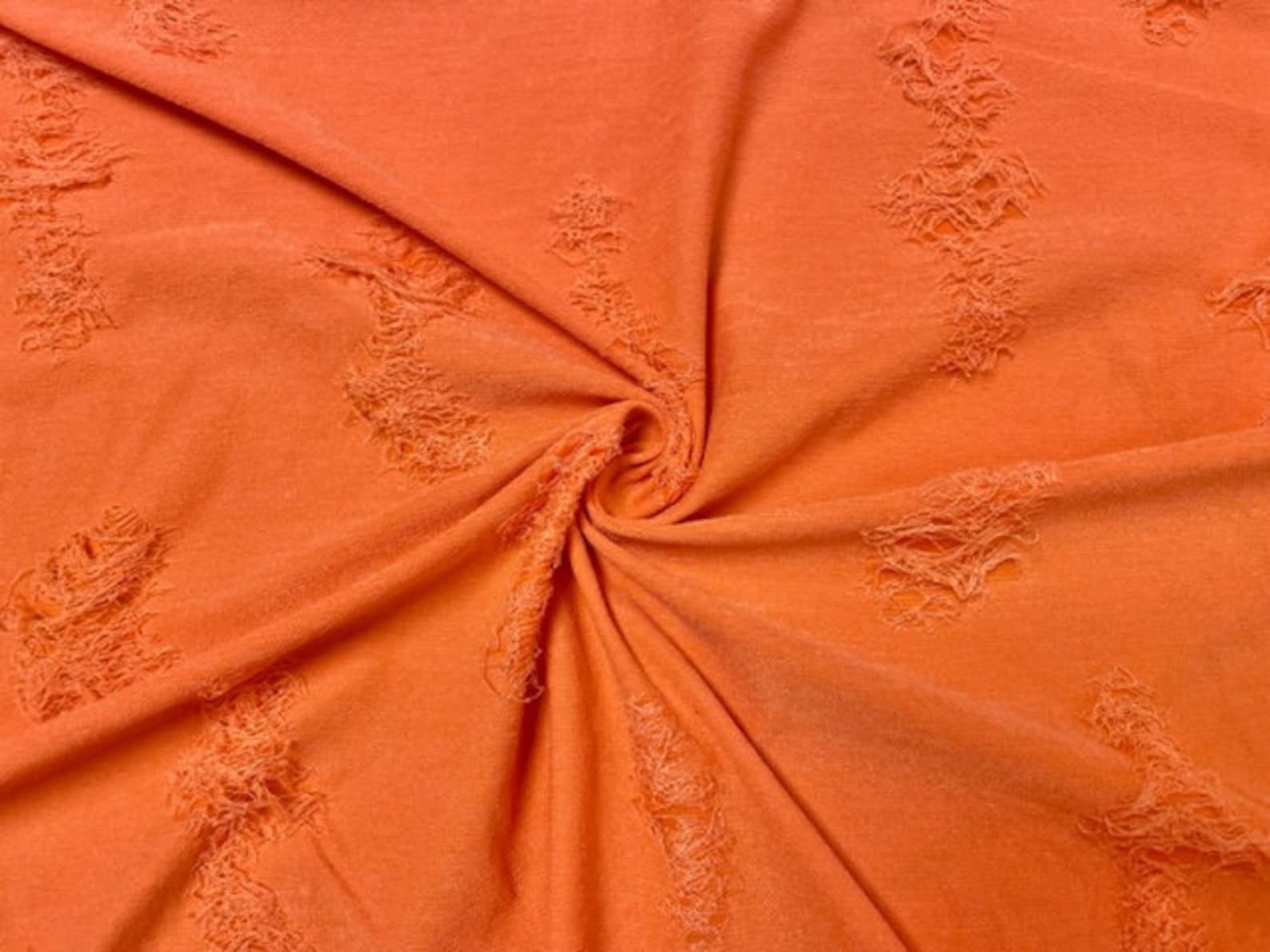 Orange #150 Distressed Denim Jersey Knit Polyester Rayon Spandex ...