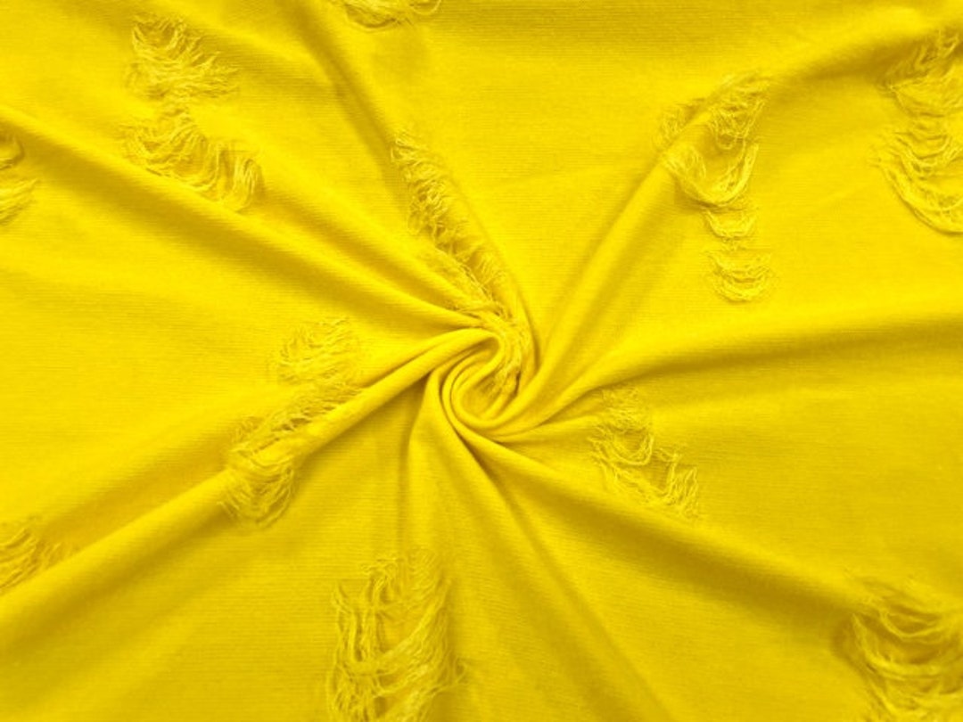 Sunshine Yellow Distressed Denim Jersey Knit #126 Polyester Rayon ...