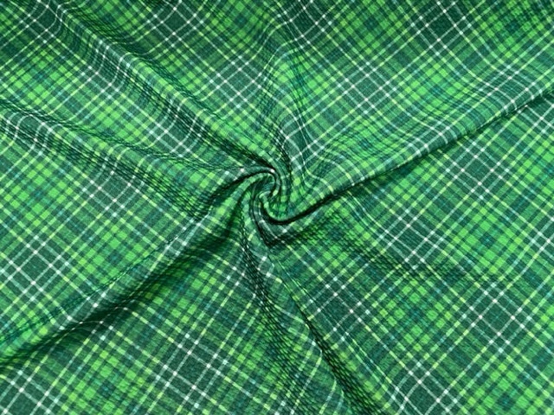 Shamrock Green Plaid Bullet Print #687 Ribbed Scuba Techno Double Knit ...