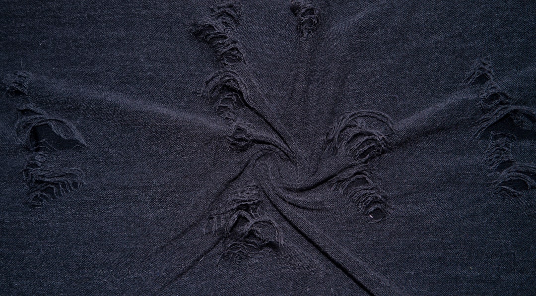 Charcoal Distressed Denim Jersey Knit #3 Polyester Spandex Stretch ...