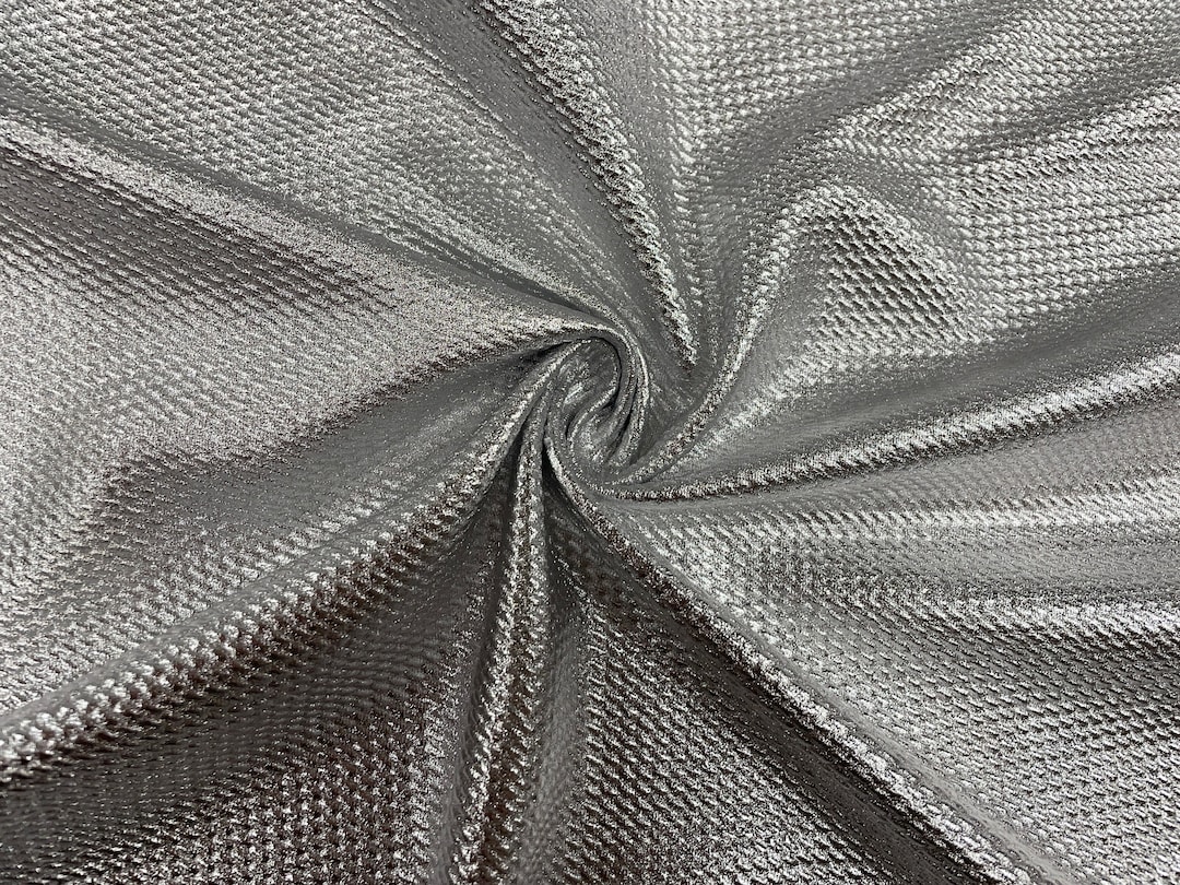 Shiny Silver Pleather #206 Bullet Ribbed Scuba Techno Double Knit 2-way ...
