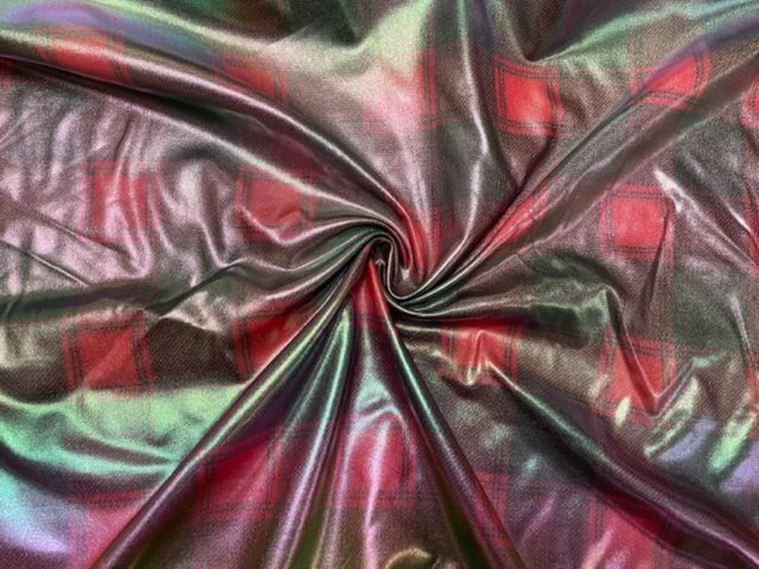 Buffalo Plaid Red Black Holographic Pleather Print #34 Shiny Faux ...