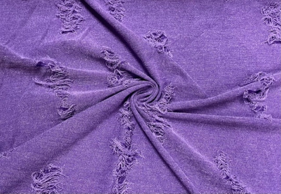 Purple #154 Distressed Denim Jersey Knit Polyester Rayon Spandex ...