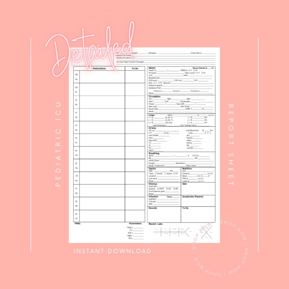 Pediatric ICU *DETAILED* Report Sheet - Etsy