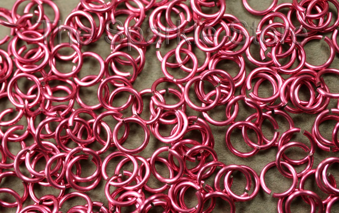 100 20ga Rose Pink Jump Rings, 6.7mm OD, 5.0mm ID (3/16"), Anodized ...