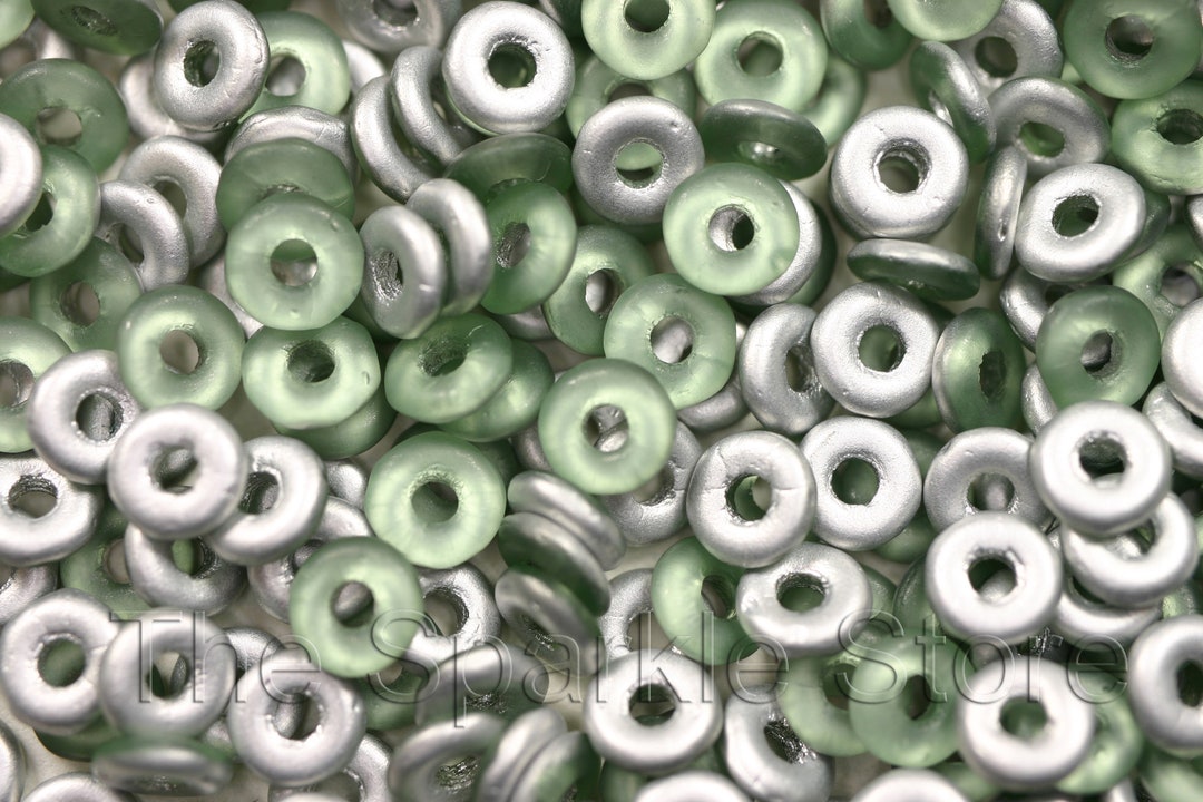 Matte Peridot-silver 4x1mm Ring O Beads, 4 Grams, Bi-color Glass Spacer ...