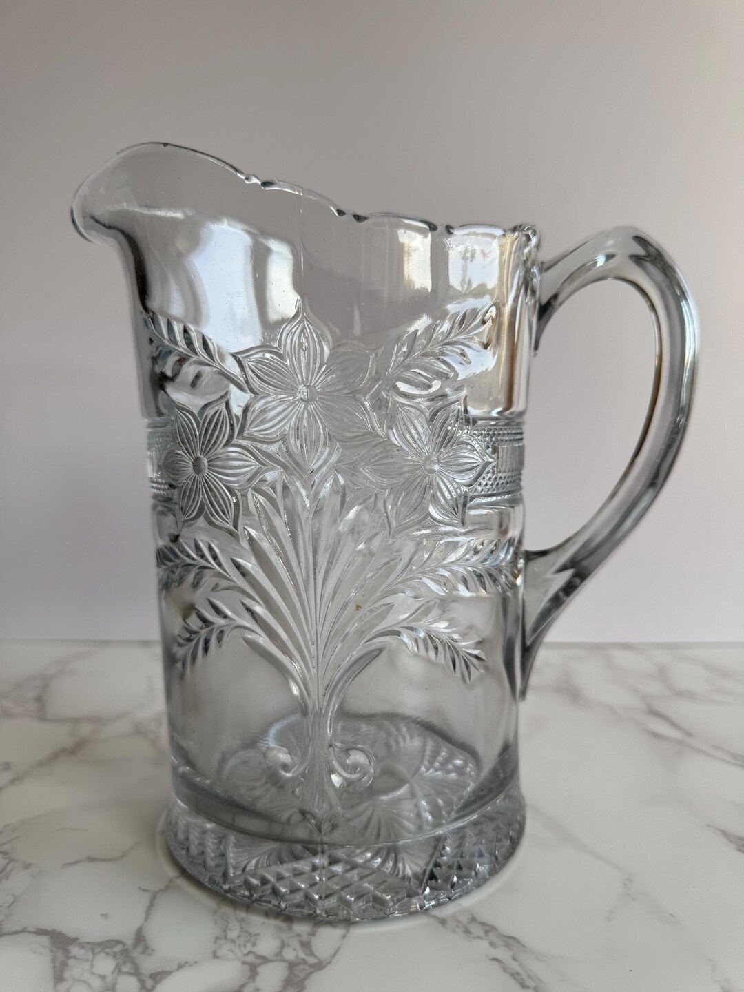 Indiana Glass Pitcher Narcissus Spray or Bouquet Pattern Pressed Glass ...