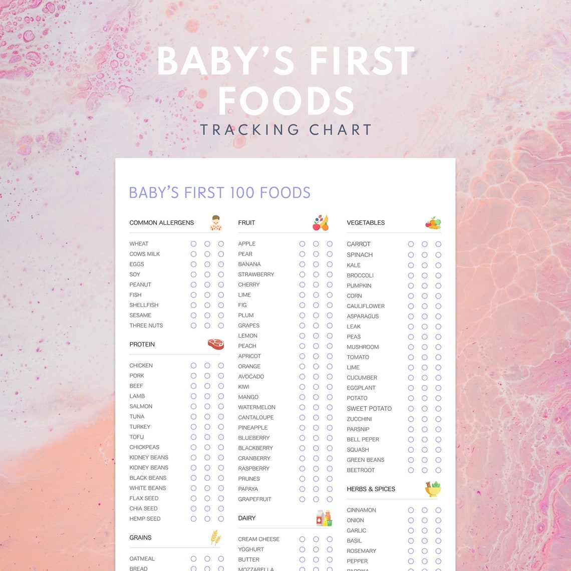 Ultimate Baby Food Tracker Printable, Baby's First Food Checklist, Baby ...