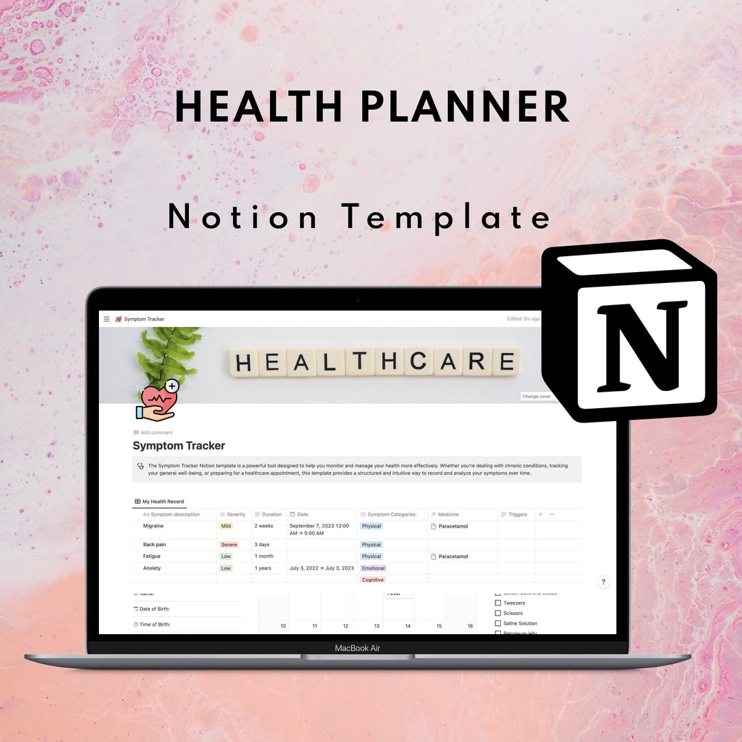 Health Planner Dashboard Notion Template, Health Editable Tracker ...