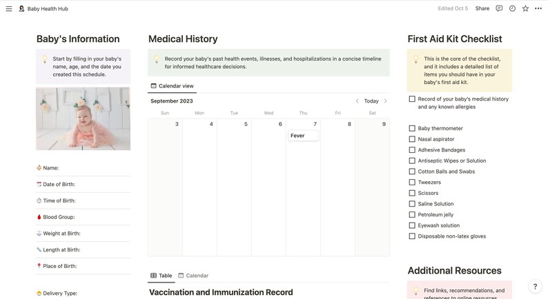 Notion Baby Health Tracker Template, Baby Doctor Visit, Baby & Toddler ...