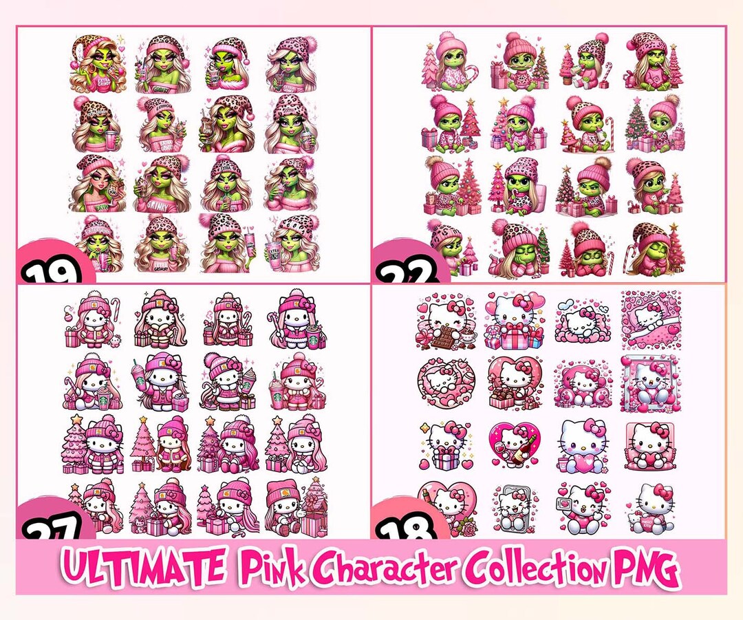 Ultimate Pink Cartoon Christmas Png Bundle, Cartoon Pink Png, Pink ...