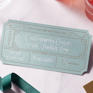 Calligraphy Golden Ticket, Gift Voucher, Personalised Event Ticket ...