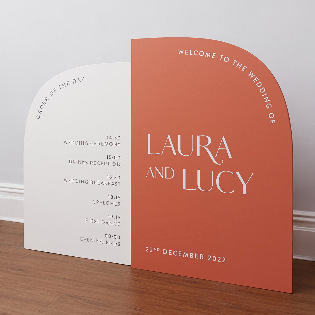 2 X Semi Arch Shaped Wedding Signs With Stand, Arched Hand Painted ...