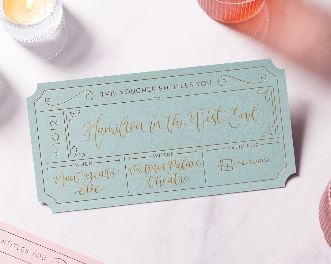 Calligraphy Golden Ticket, Gift Voucher, Personalised Event Ticket ...