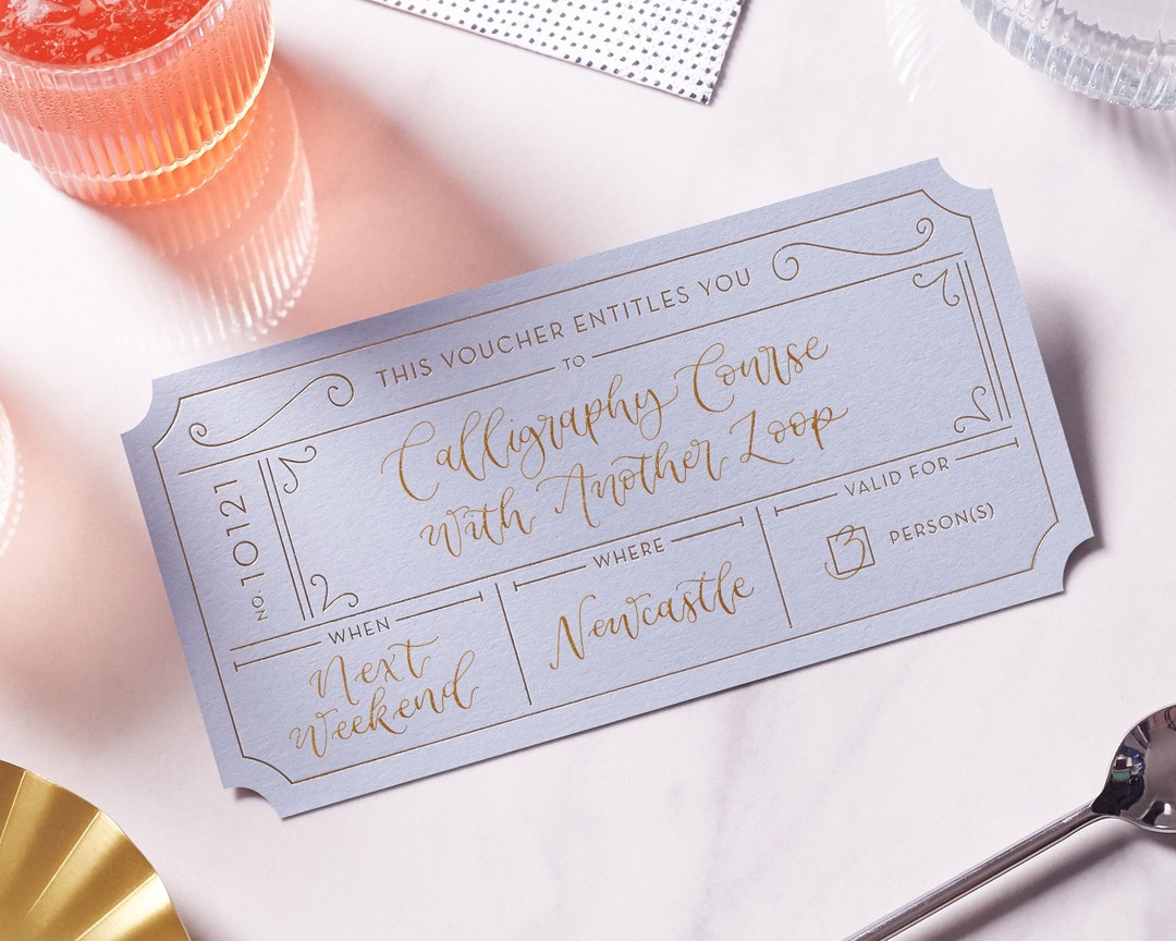 Calligraphy Golden Ticket, Gift Voucher, Personalised Event Ticket ...