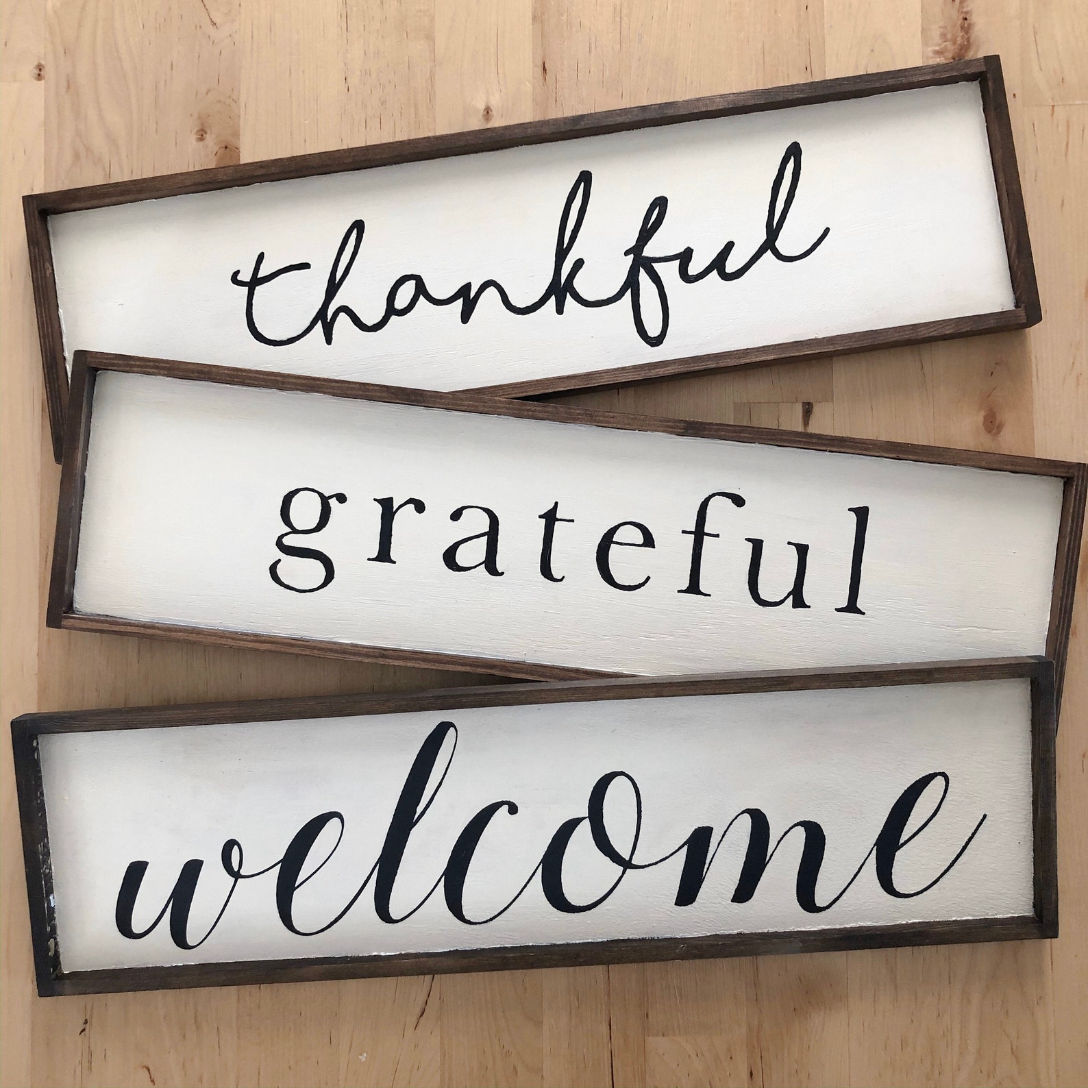 Thankful Grateful or Welcome Wood Sign - Etsy