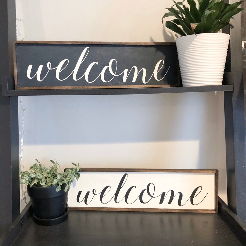 Welcome Sign Stained Wood Small Wall Decor - Etsy