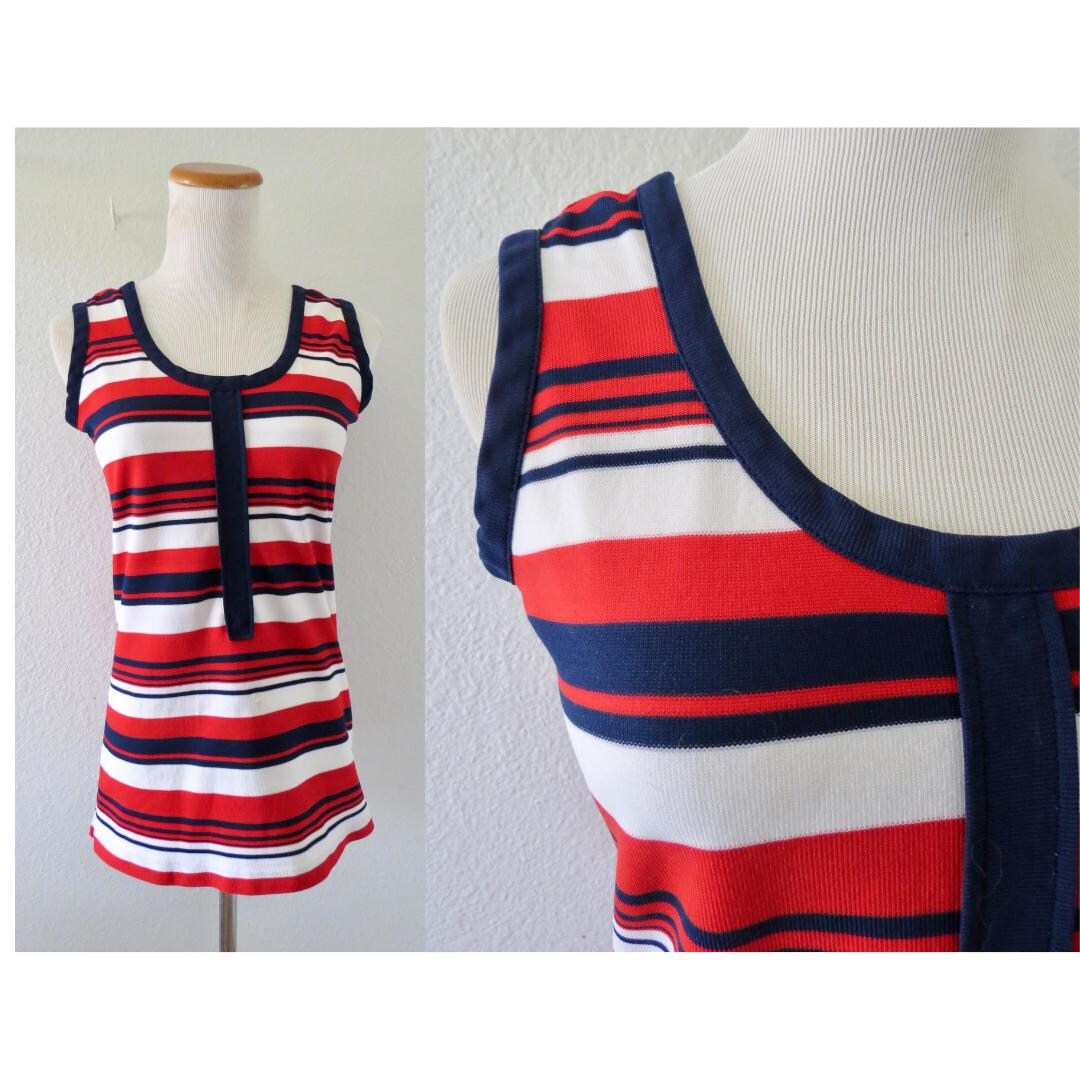Vintage Striped Tank Top - Mod 60s 70s Stretchy Knit Sleeveless Blouse ...