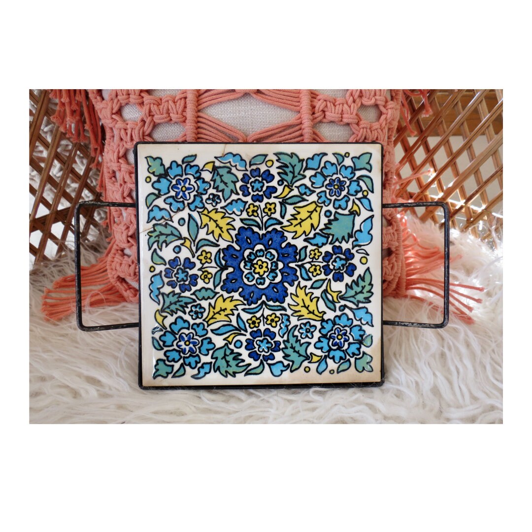 Vintage 60s Trivet - MCM Floral Ceramic Tile - Hot Plate - Wheeling ...