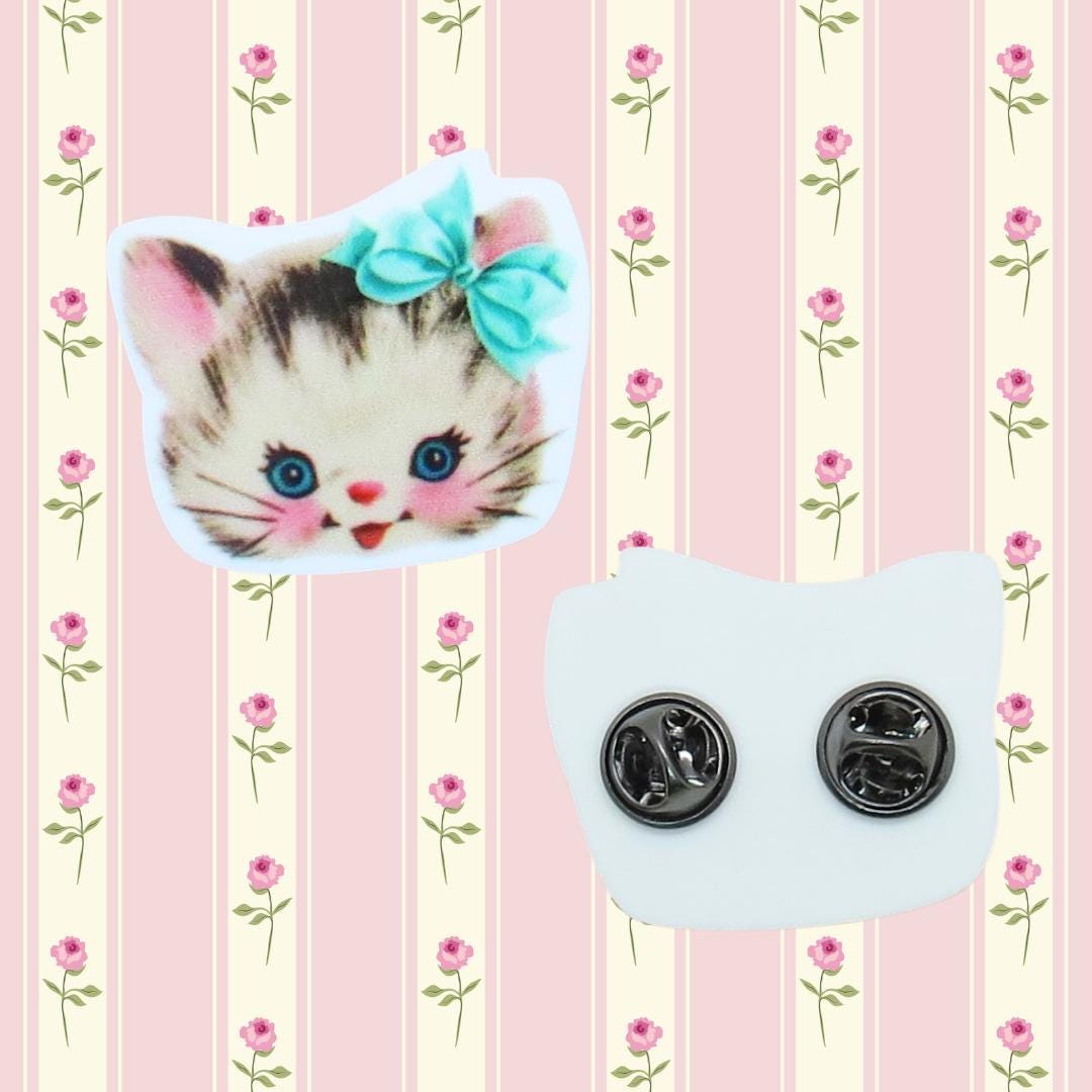 Vintage Cat Pin - Retro Girly Coquette Pinback Brooch - Etsy