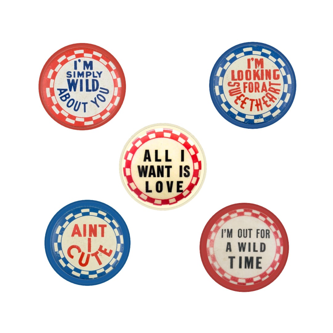 Vintage 1940s Pinback Buttons Set - 40s Reproduction Carnival Button ...