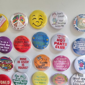 Vintage Style Pinback Buttons - 60s 70s 80s Misc. Novelty Pins ...