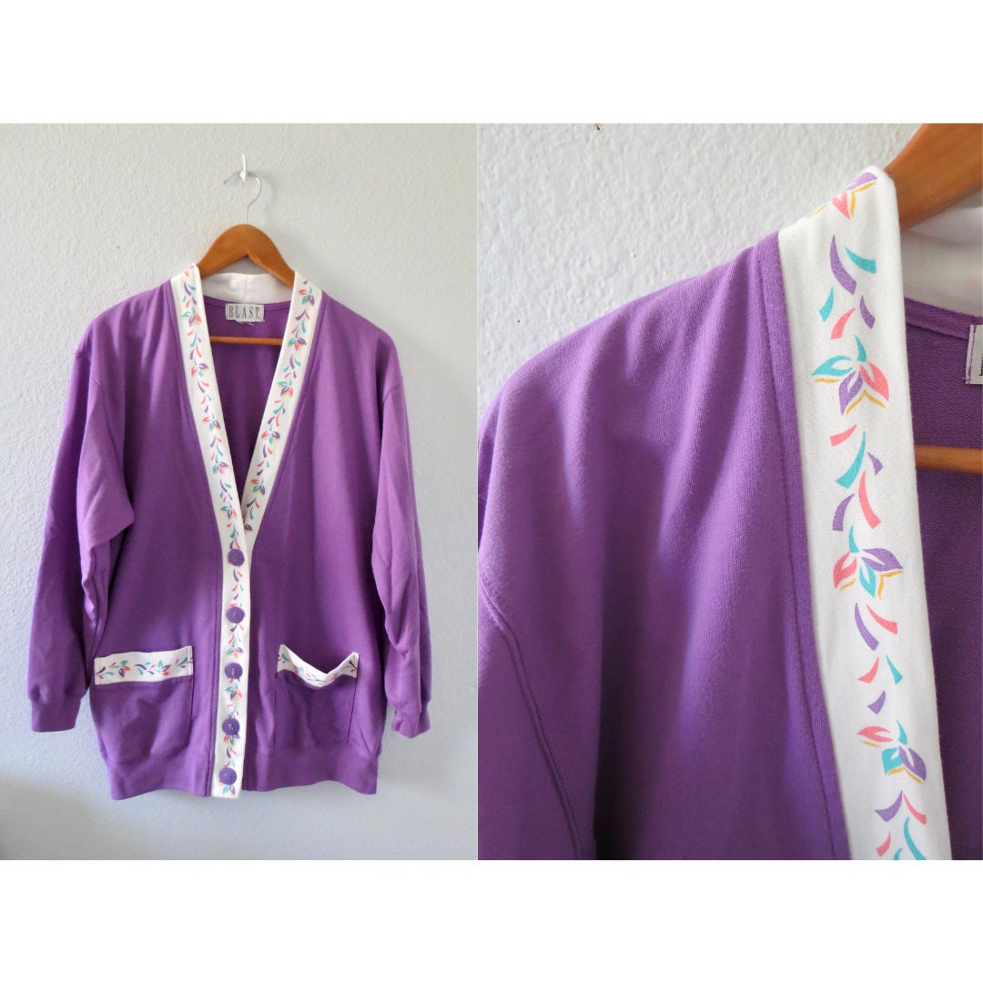 Vintage Pastel Cardigan Purple Sweater Kawaii Fairy Kei Cute Button ...