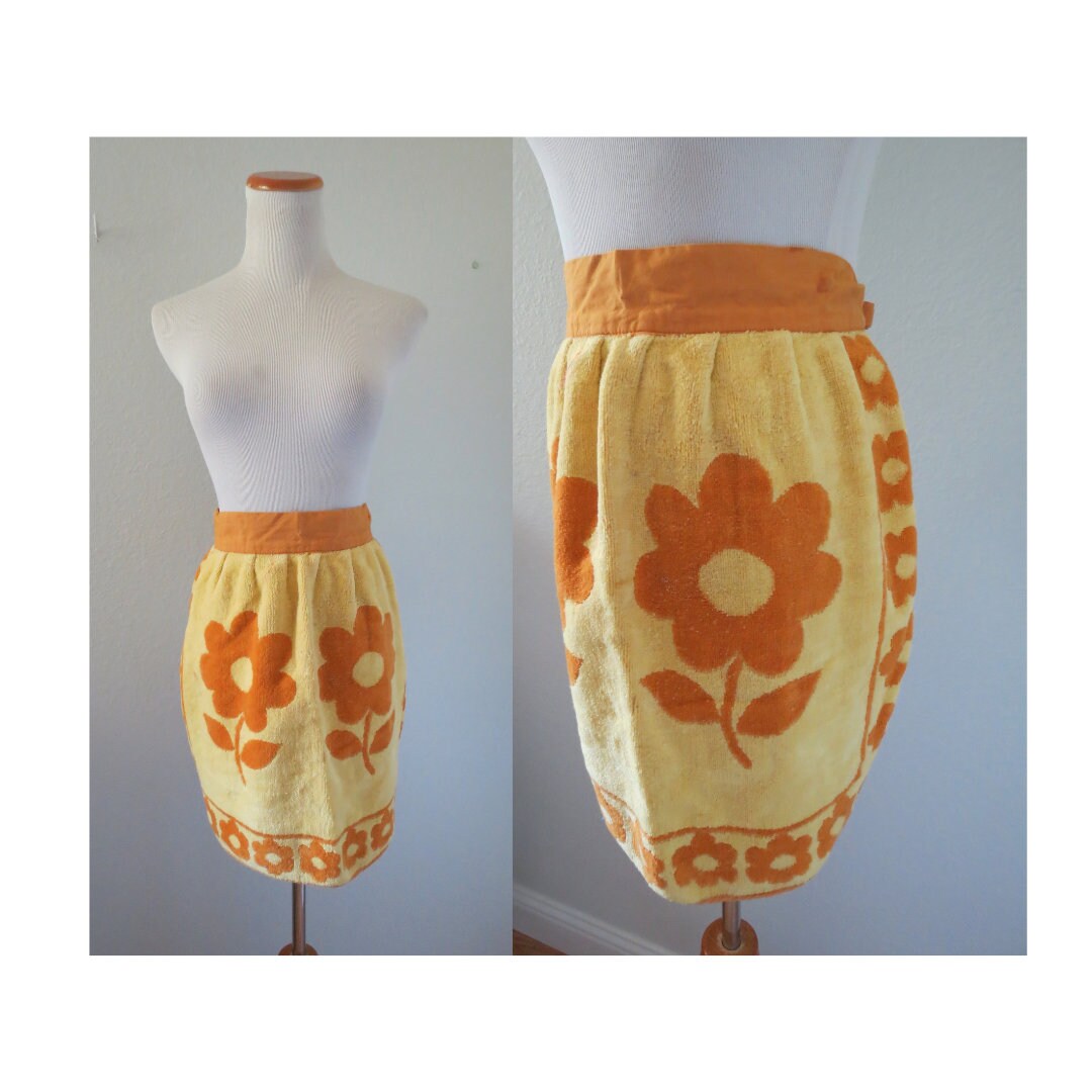 Vintage Mod Floral Apron 70s Terrycloth Towel Flower Power MCM Boho ...