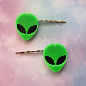 Alien Hair Clip Space Babe Barrette Neon Galaxy UFO - Etsy
