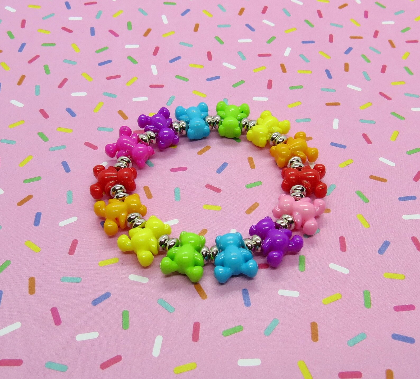 Teddy Bear Bracelet- Rainbow Beaded Kandi Jewelry - Etsy