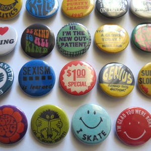 Vintage Style Pinback Buttons - 60s 70s 80s Misc. Novelty Pins ...